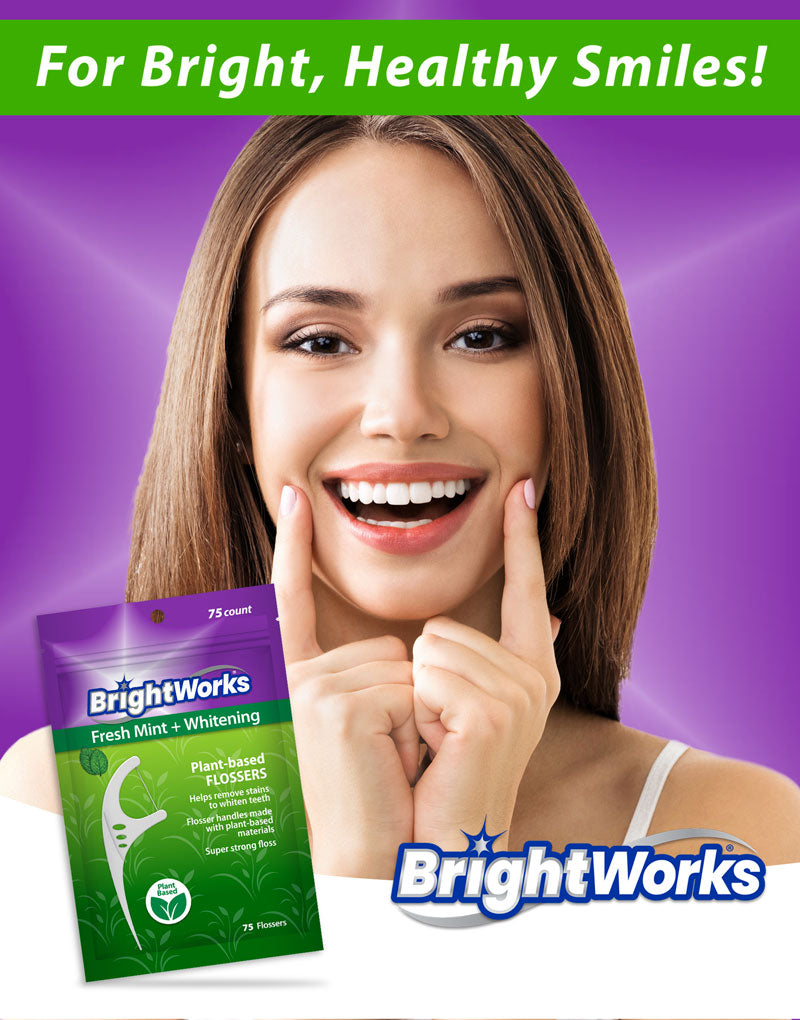 Fresh Mint Whitening Dental Flossers with plant-based handles 75 Count ...